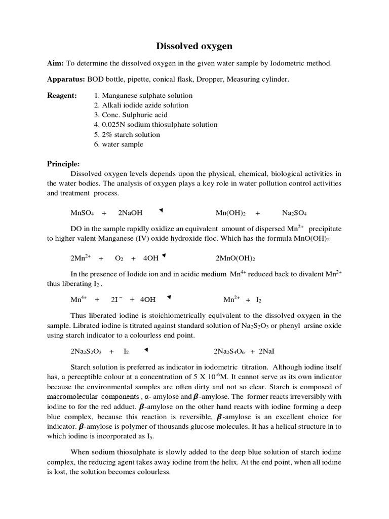 Dissolve oxygen updated | PDF | Chemistry | Titration