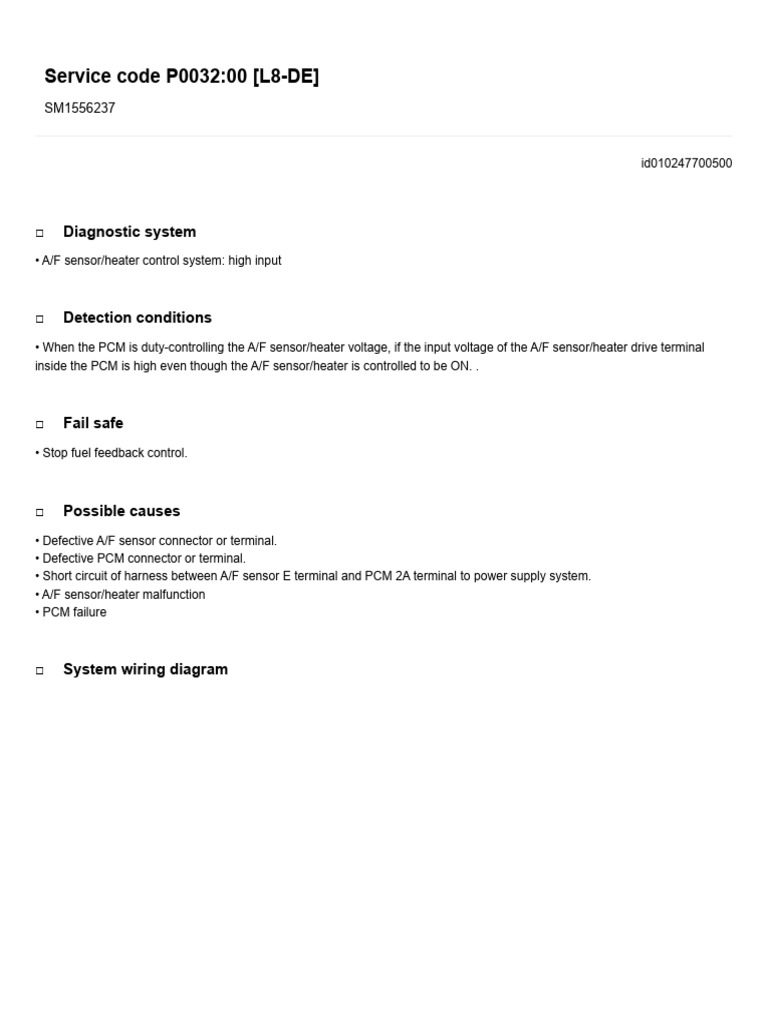 Service Code P0032:00 (L8-DE) : Diagnostic System | PDF