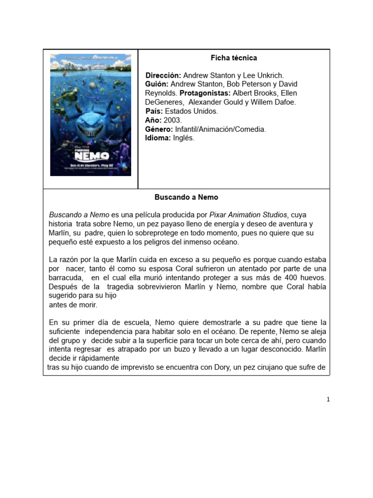 Buscando A Nemo - Reseña | PDF