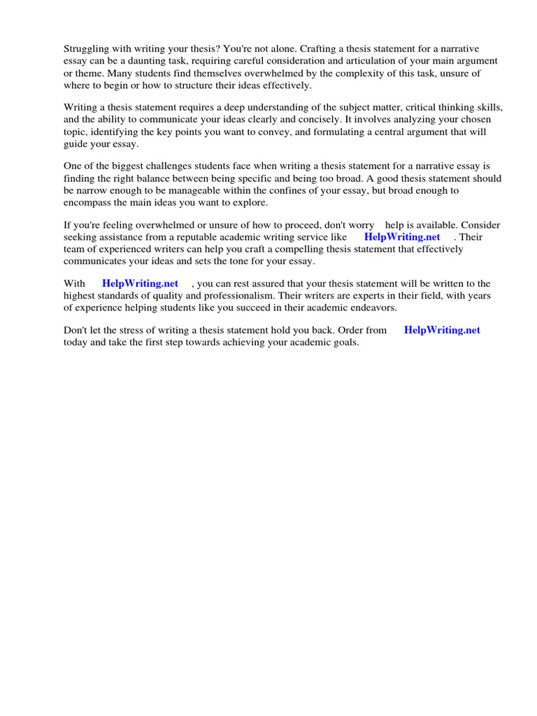 Example Thesis Statements For Narrative Essays | PDF | Essays | Narrative
