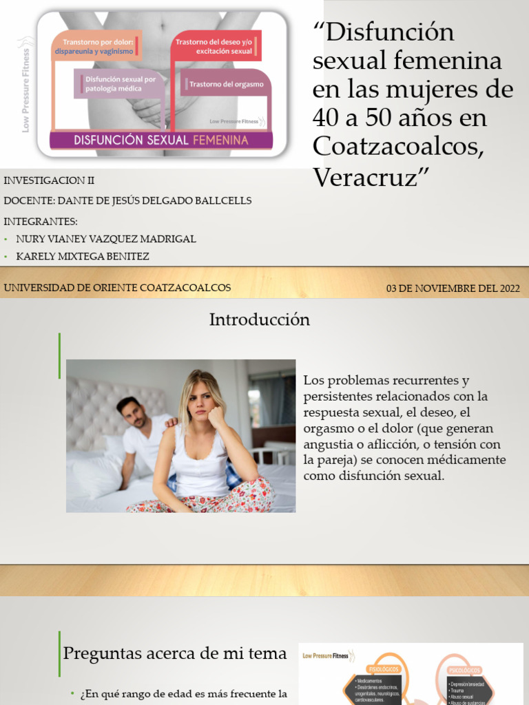 Presentación Disfunciones Sexuales Femeninas | PDF | Disfunción sexual | Conocimiento