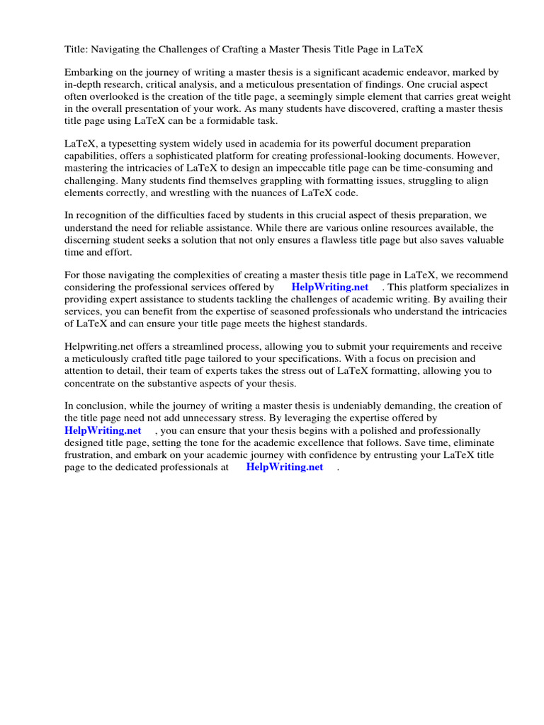 Title Page Master Thesis Latex | PDF | Te X | Thesis