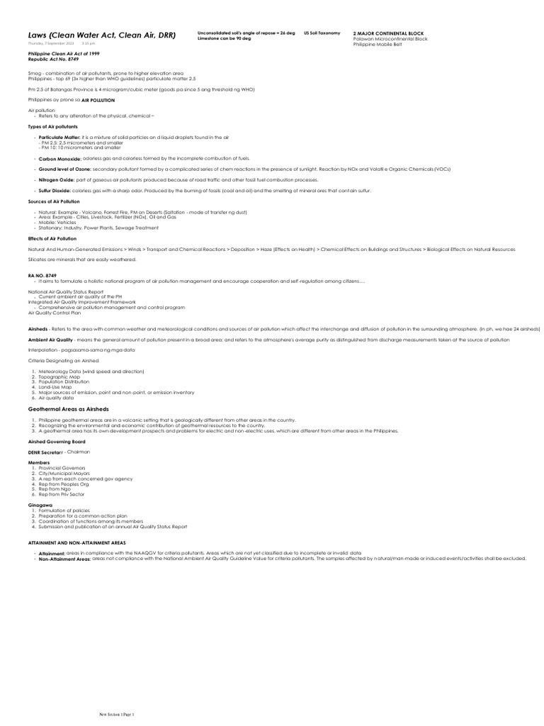 Laws (Clean Water Act, Clean Air, DRR) | PDF | Air Pollution | Particulates