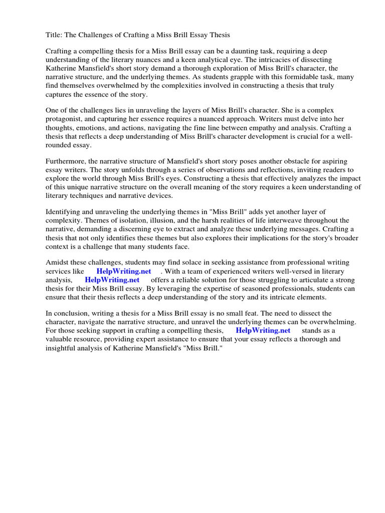 Miss Brill Essay Thesis Challenges | PDF | Narrative | Essays
