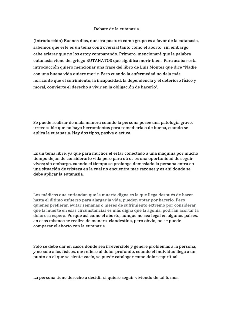 Debate de la eutanasia | PDF | Muerte | Sufrimiento