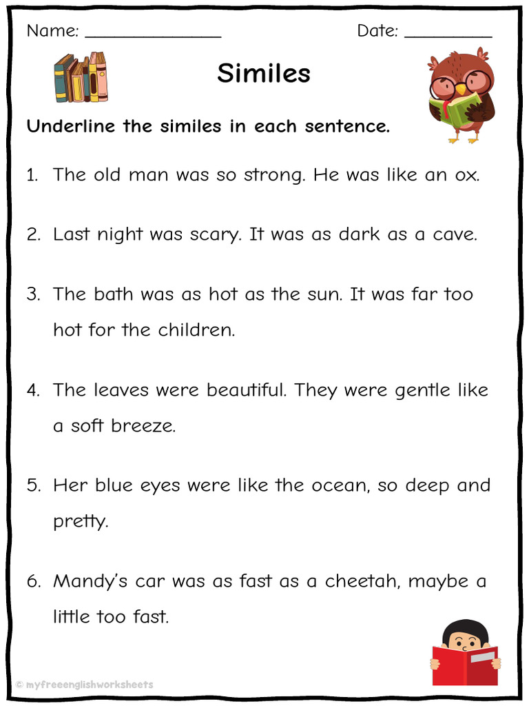 Similes Worksheet with Examples | PDF