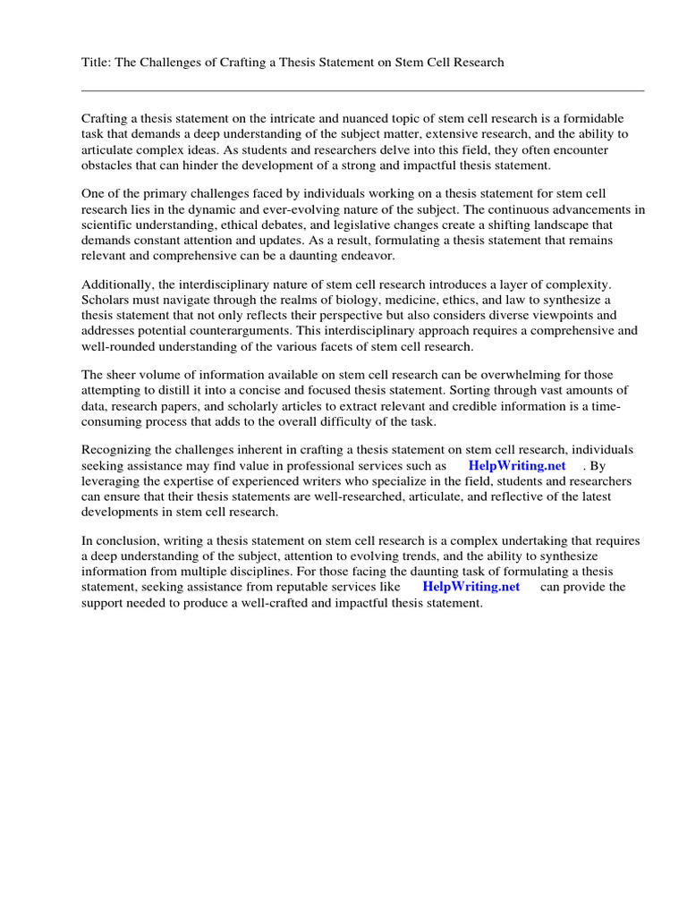 Thesis Statement Stem Cell Research | Download Free PDF | Stem Cell ...