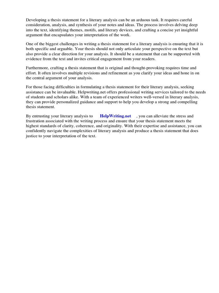 To Develop A Thesis Statement For A Literary Analysis Review Your Notes ...