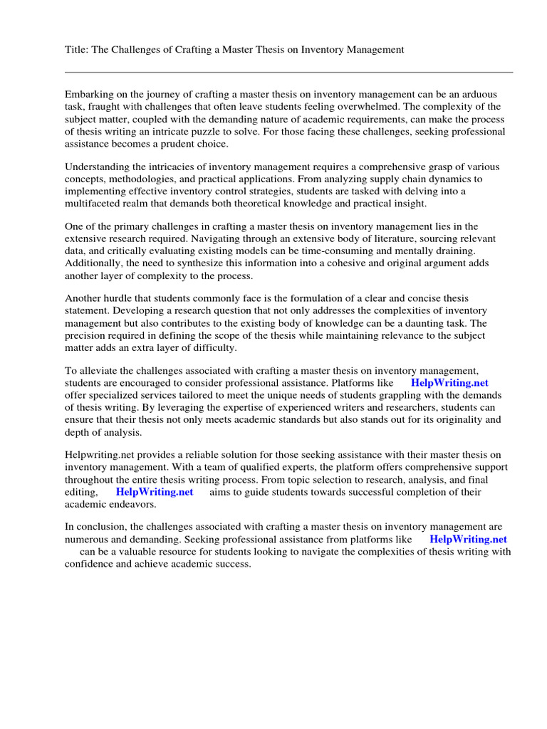 Master Thesis Inventory Management | PDF | Inventory | Thesis