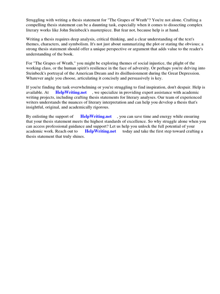 Thesis Statement Examples For Grapes of Wrath | PDF | Foreign Language ...