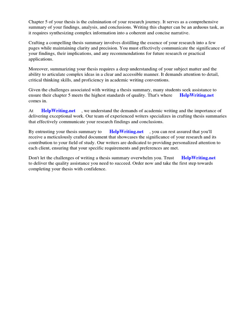 Chapter 5 Thesis Summary | PDF | Thesis | Methodology