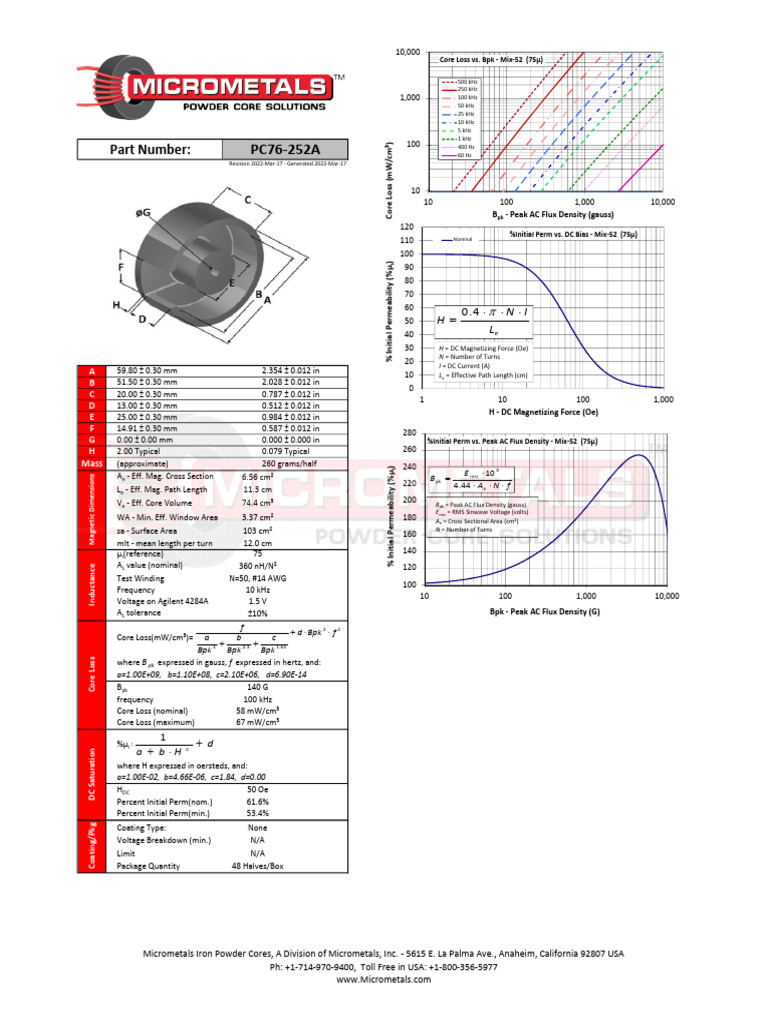 PC76 252A DataSheet | PDF | Alternating Current | Inductance