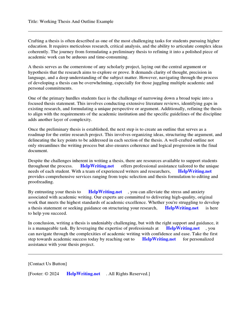 Working Thesis and Outline Example | PDF | Thesis | Organizational Culture