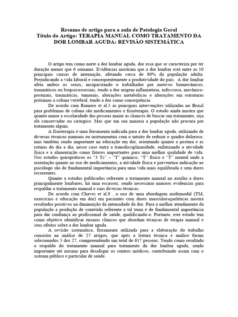 Modelo de Resumo para AB1 - UNIGAMA - 2023 | PDF | Dor | Fisioterapia