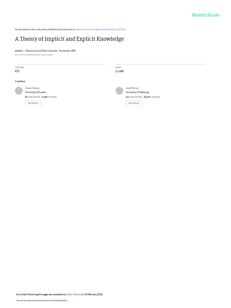 9 A Theory of Implicit and Explicit Knowledge | PDF | Knowledge | Consciousness