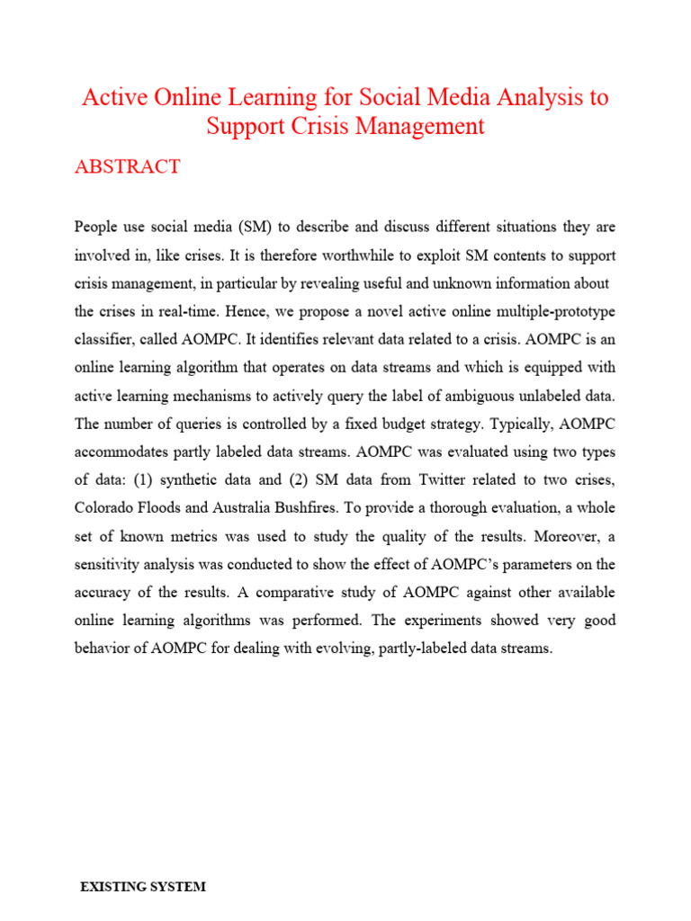 Active Online Learning For Social Media Analysis To Support Crisis ...