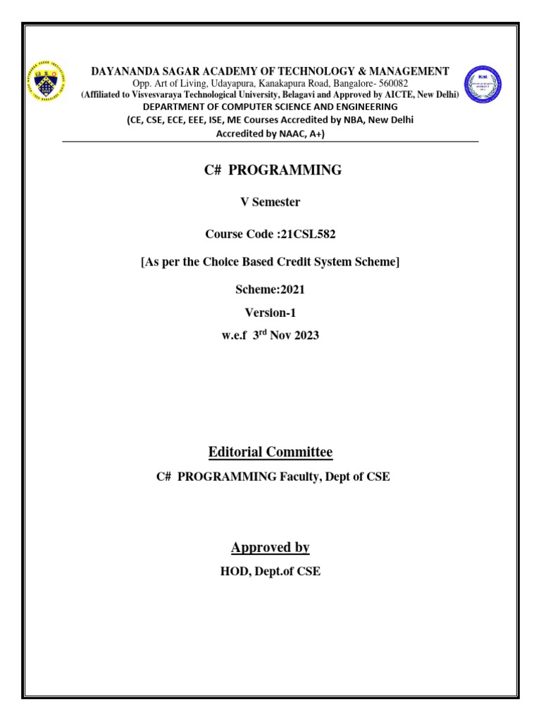 C# Programming Lab Manual V1 | PDF | Class (Computer Programming ...