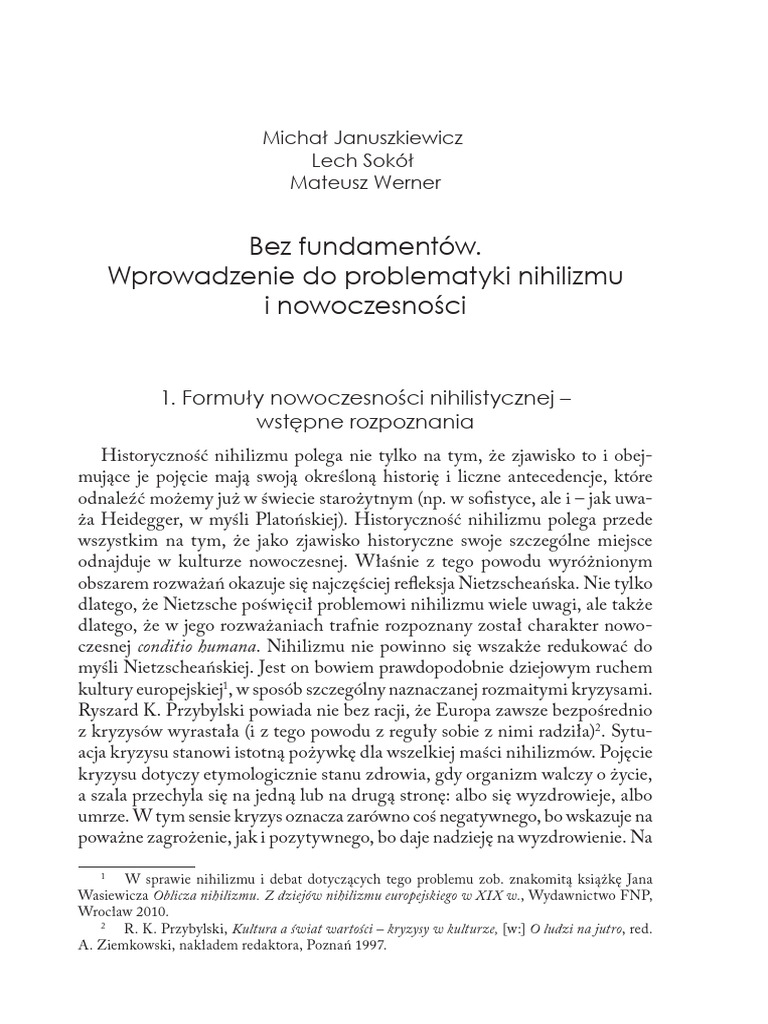 Nihilizm I Nowoczesnosc Wstep | PDF