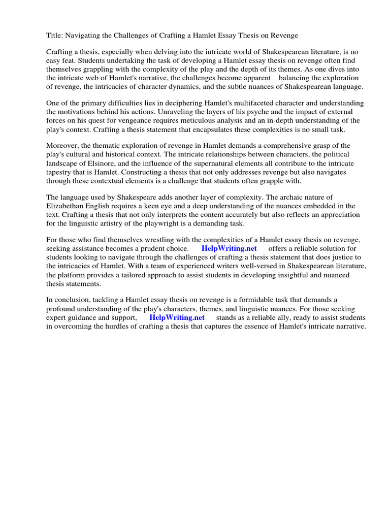 Hamlet Essay Thesis On Revenge | PDF | Hamlet