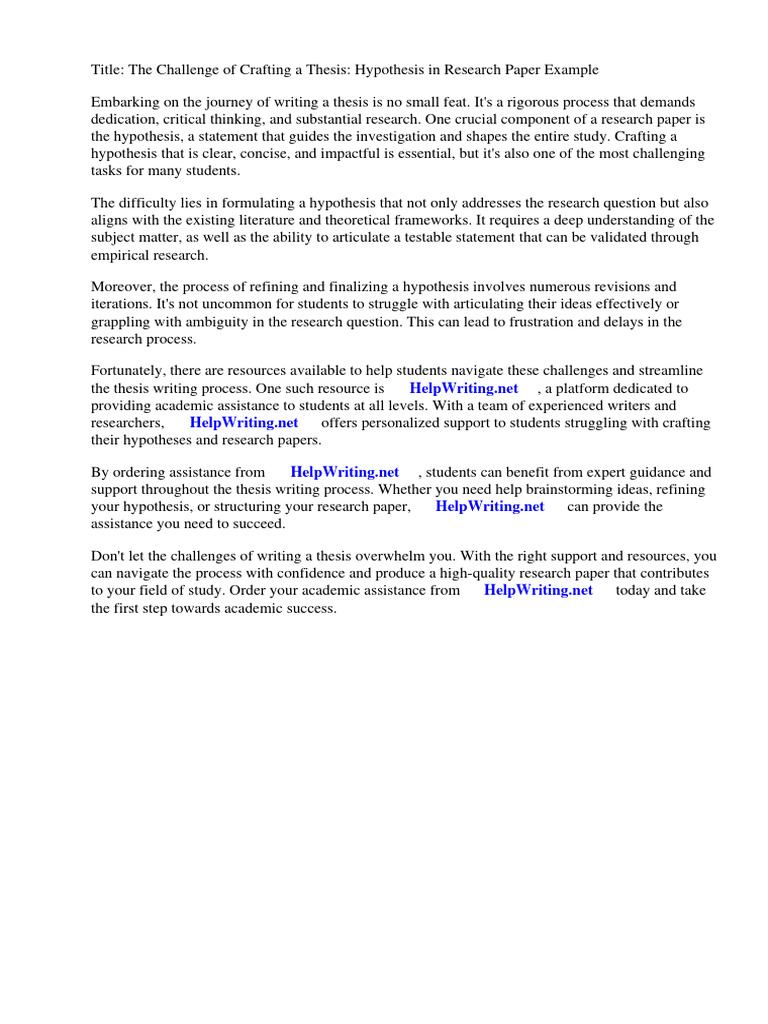 Hypothesis in Research Paper Example | Download Free PDF | Hypothesis ...