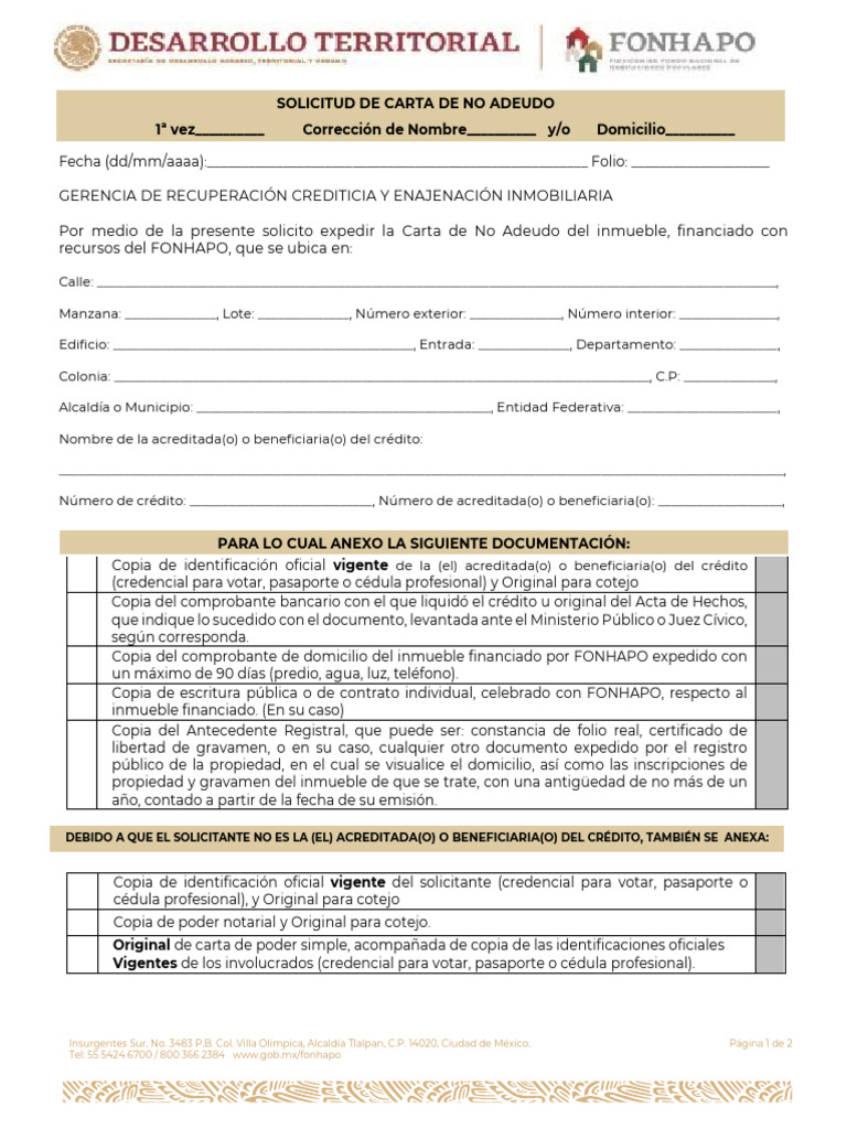 Solicitud de Carta de No Adeudo | PDF