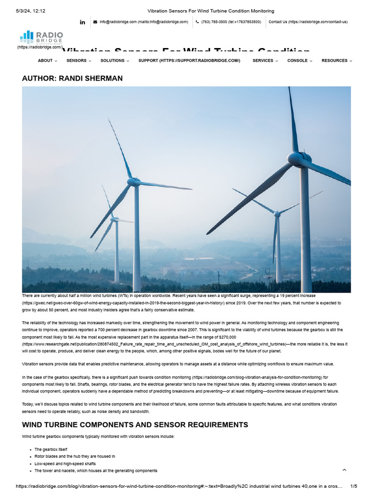 Vibration Sensors For Wind Turbine Condition Monitoring | PDF | Wind Turbine | Bearing (Mechanical)