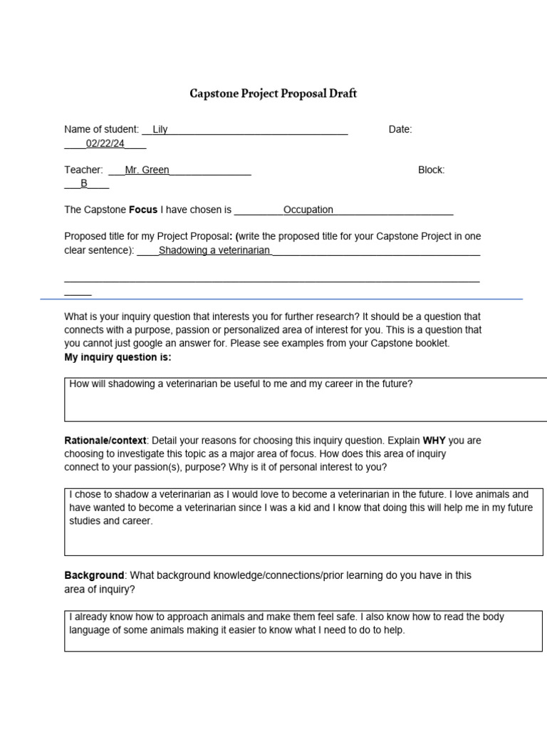 Edited - Capstone Project Proposal Draft Student Fillable 2 1 | PDF ...