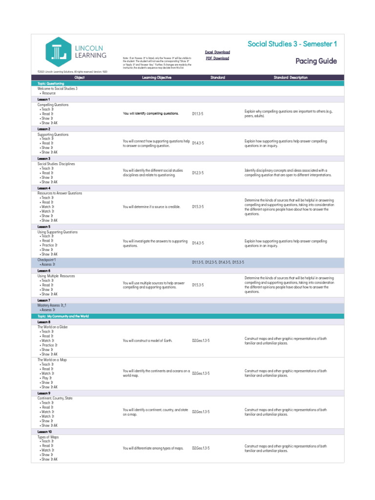 Social Studies 3.A.S1 - Course Pacing Guide | PDF | Map | Geography