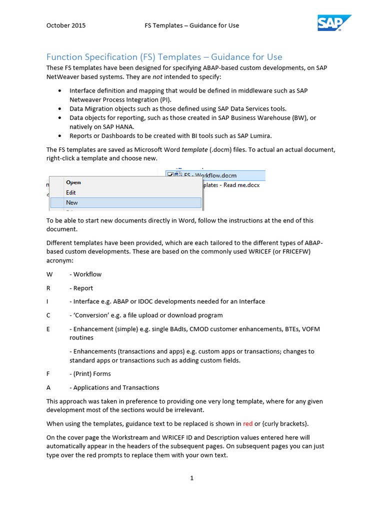 ABAP FS Templates Usage Guide | PDF | Microsoft Word | Computer File