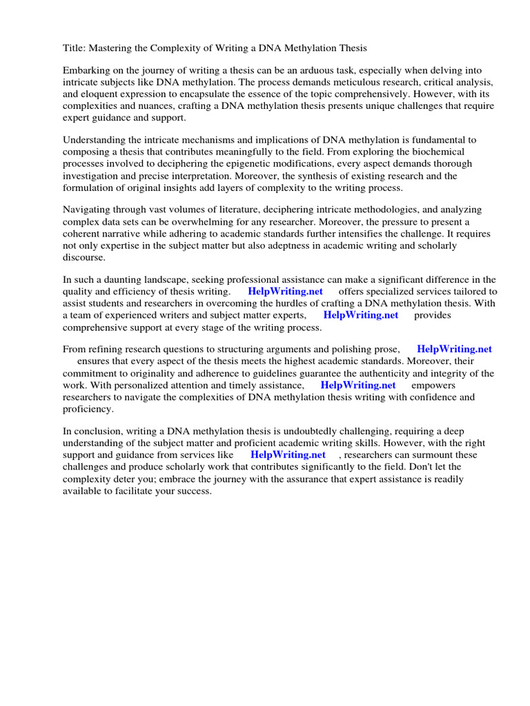 Dna Methylation Thesis | PDF | Dna Methylation | Epigenetics