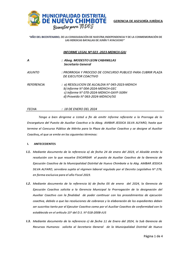 INFORME 023-2024 - ENCARGATURA Auxiliar Coactivo | Descargar gratis PDF | Regulación ...