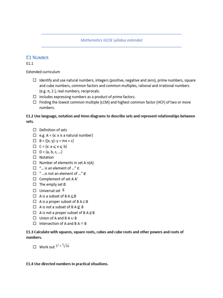 Mathematics IGCSE Syllabus Extended | PDF | Numbers | Set (Mathematics)