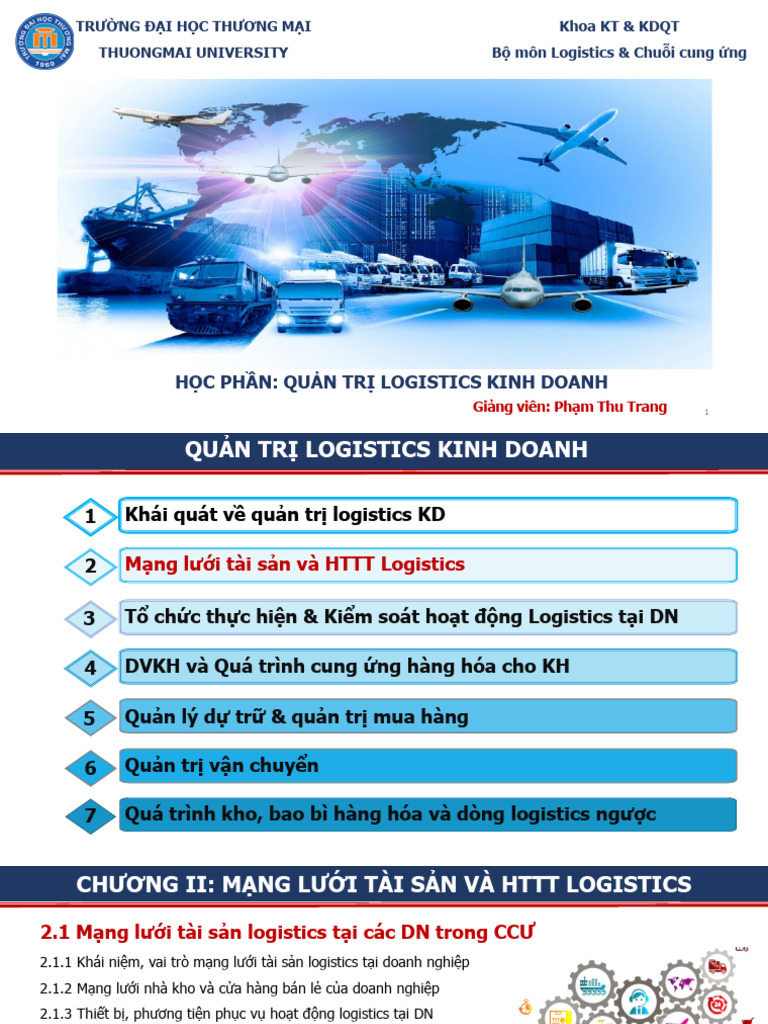 Logistics KD - Chương 2 - Mạng lưới tài sản và HTTT Logistics - sv | PDF