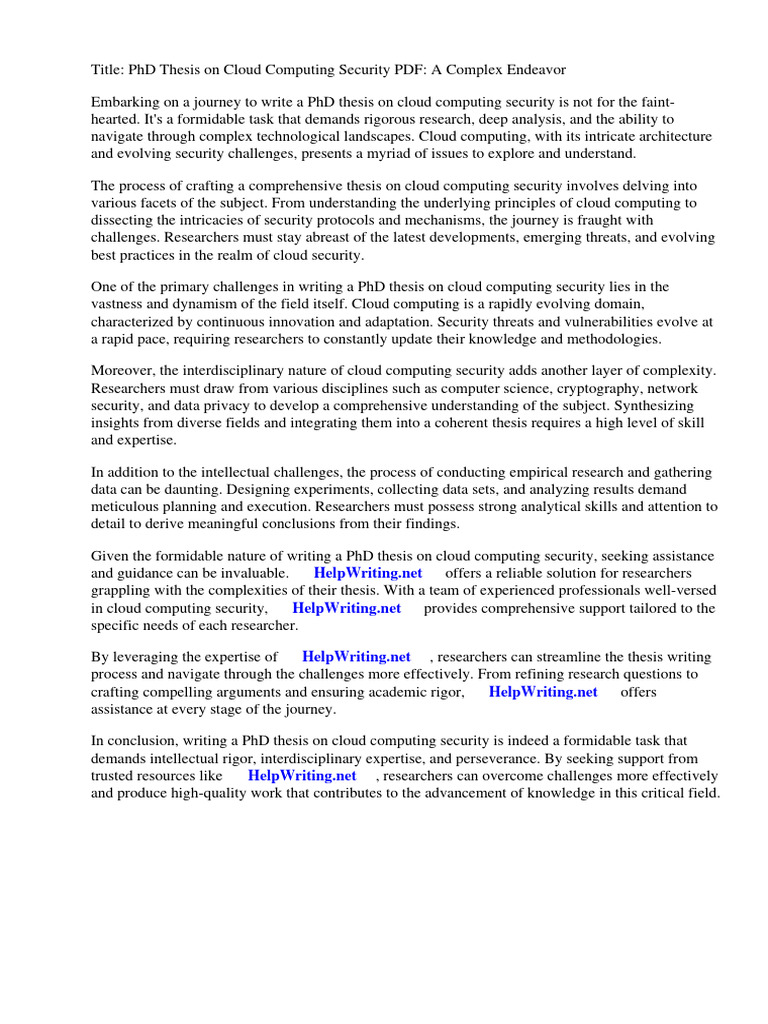 PHD Thesis On Cloud Computing Security PDF | PDF | Cloud Computing | Computing