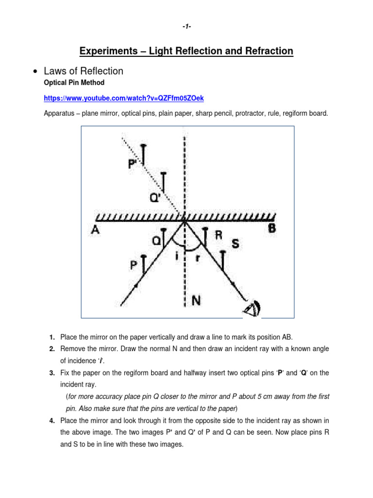 Experiments - Light Reflection and Refraction | PDF | Mirror ...