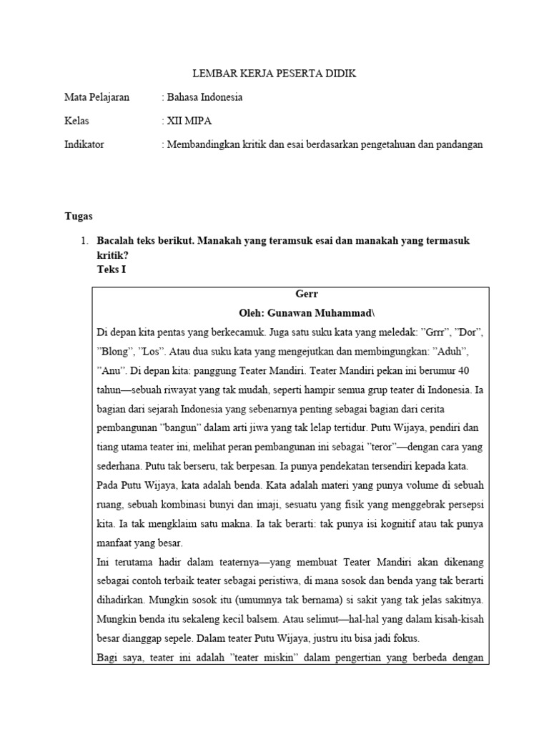 LKPD 2 Kritik Dan Esai | PDF