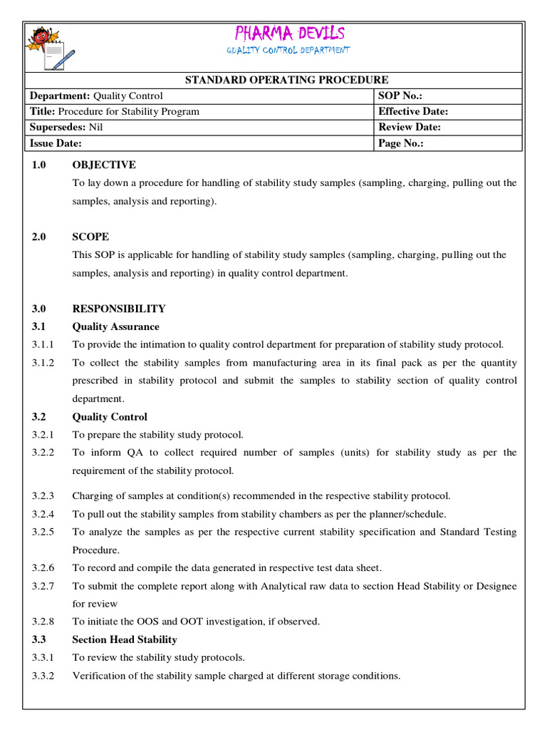 SOP For Procedure For Stability Programme | PDF | Quality Assurance ...