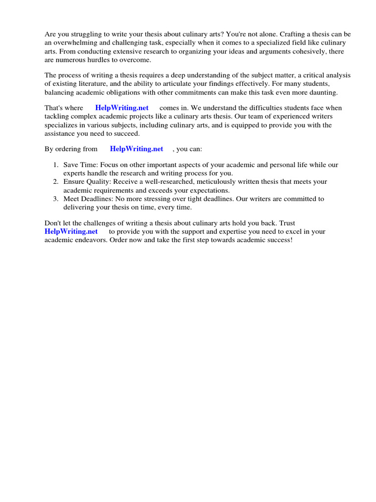 Thesis About Culinary Arts | PDF | Taste | Vitamin