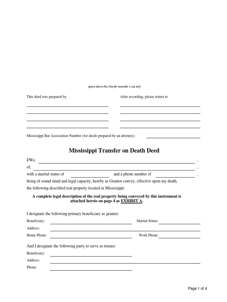 Mississippi Transfer On Death Deed | PDF | Deed | Notary Public
