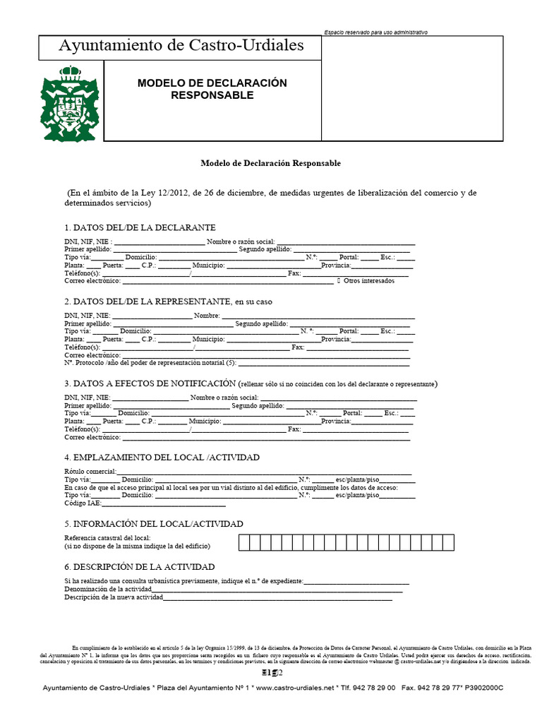 Modelo Declaracion Responsable | PDF