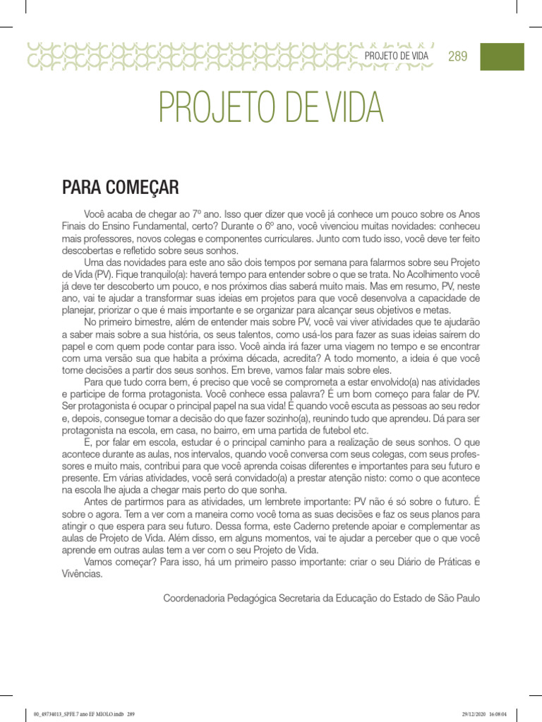 Projeto de Vida 7 Ano - Caderno Atividades | Download grátis PDF ... Projeto de Vida 7 Ano - Caderno Atividades | Download grátis PDF ...