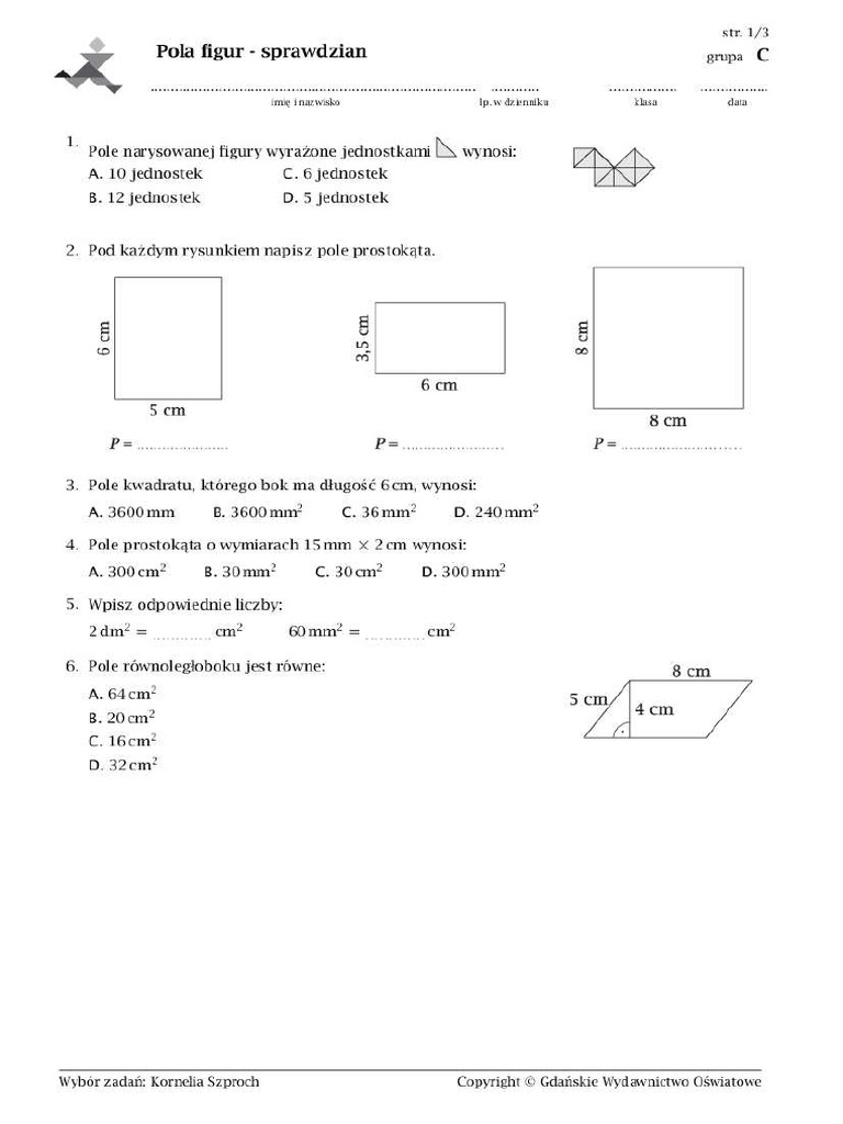 pola figur sprawdzian | PDF