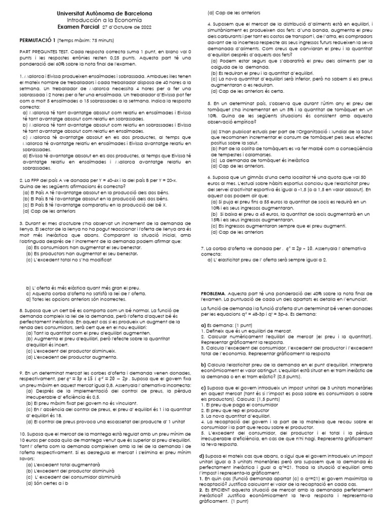 Examen Parcial Simulacre 2023 | PDF