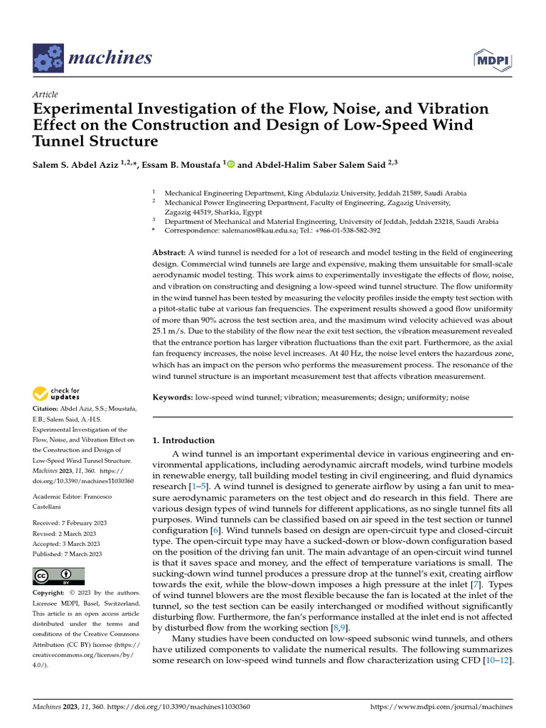 Experimental Investigation of The Flow Noise and V | PDF | Wind Tunnel ...