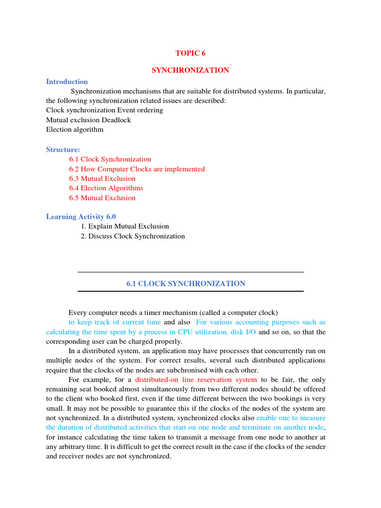 Lecture 6 Synchronization Pdf Distributed Computing Process Computing