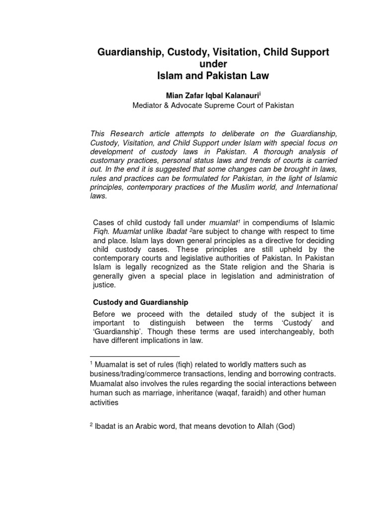 Guardianship Custody Visitation Child Support | PDF | Contact (Law) | Child Custody