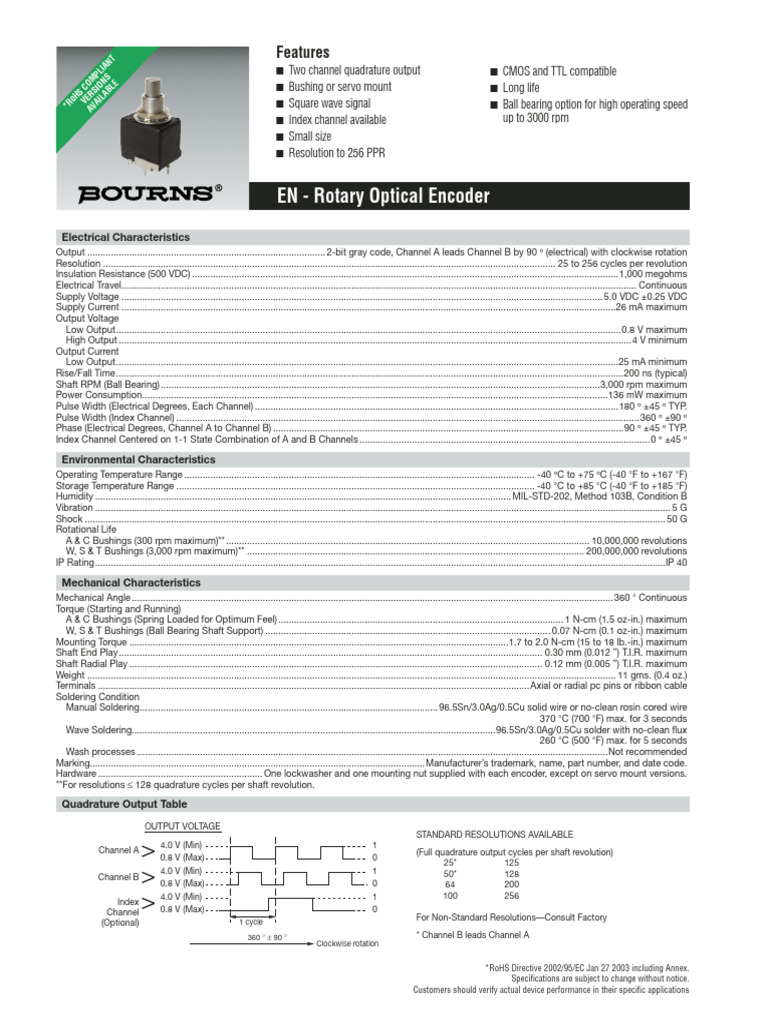 Rotary Optical Encoder Specs | PDF | Electrical Connector | Electrical ...