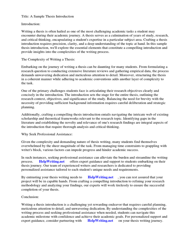 A Sample Thesis Introduction | PDF | Essays | Thesis