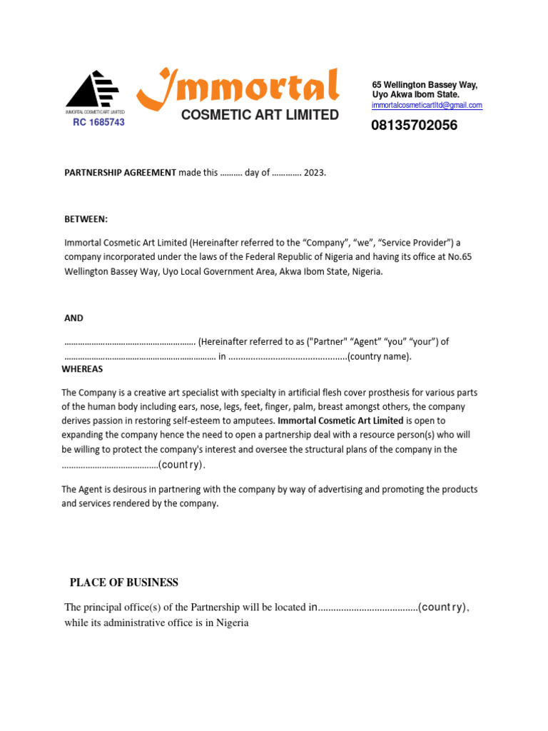 Partnership Form in Africa | PDF | Trade Secret | Partnership