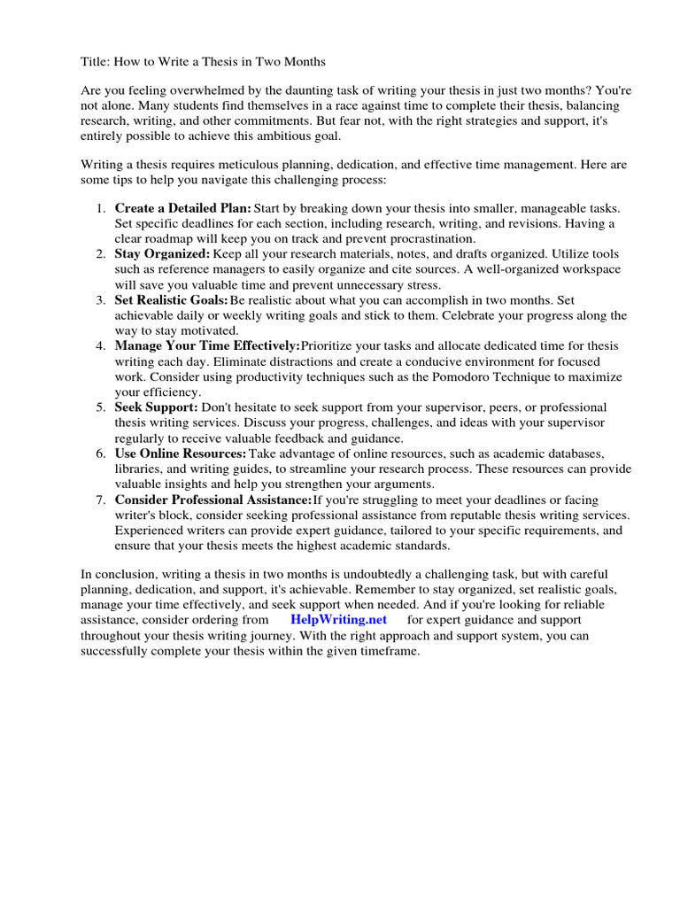 How To Write A Thesis in Two Months | PDF | Thesis | Time Management